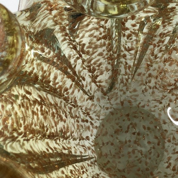 Unmarked | Accents | Art Glass Bowl Ruffled Pinched Edges Clear Gold ...